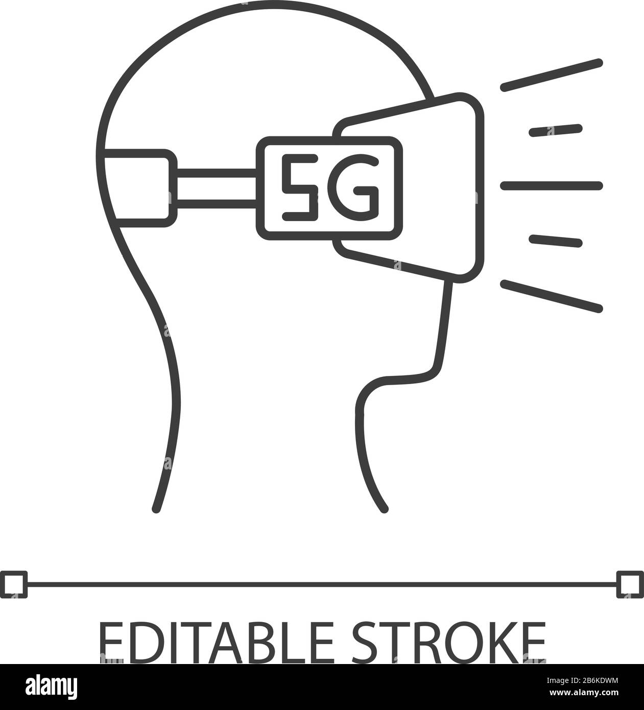 VR headset pixel perfect linear icon. Virtual reality glasses. 5G ...