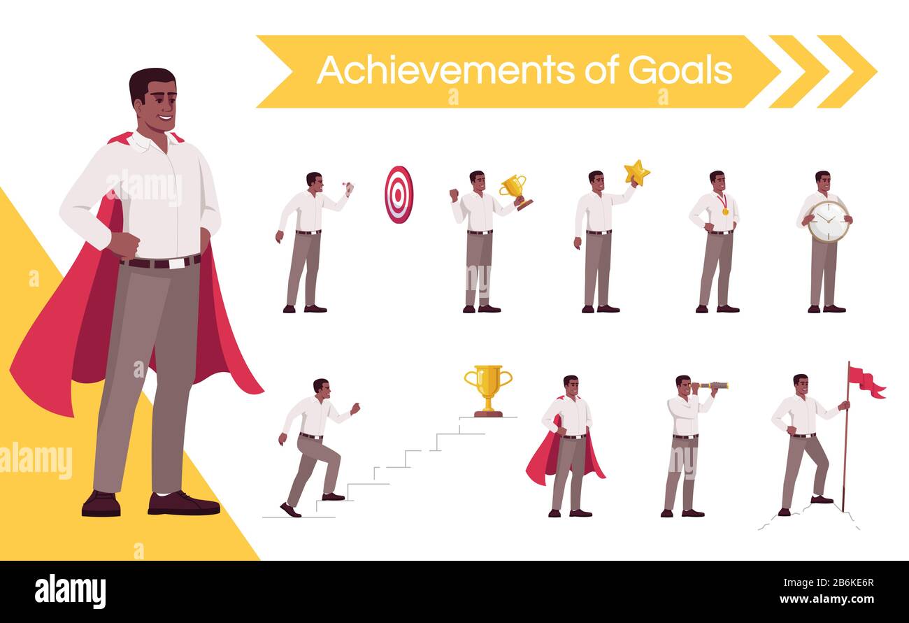 Motivated worker aiming for success flat vector illustrations set ...