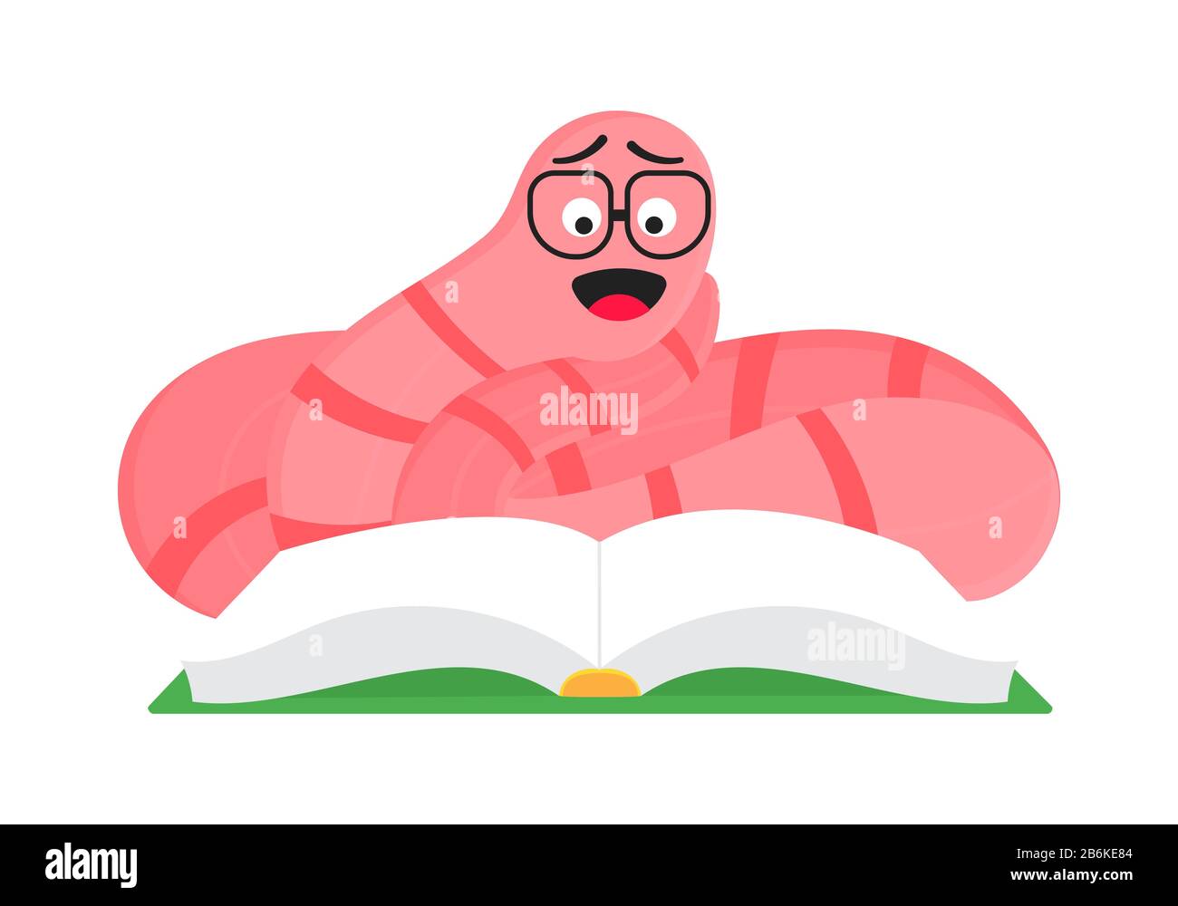 Cartoon style earthworm with book and glasses vector illustration ...