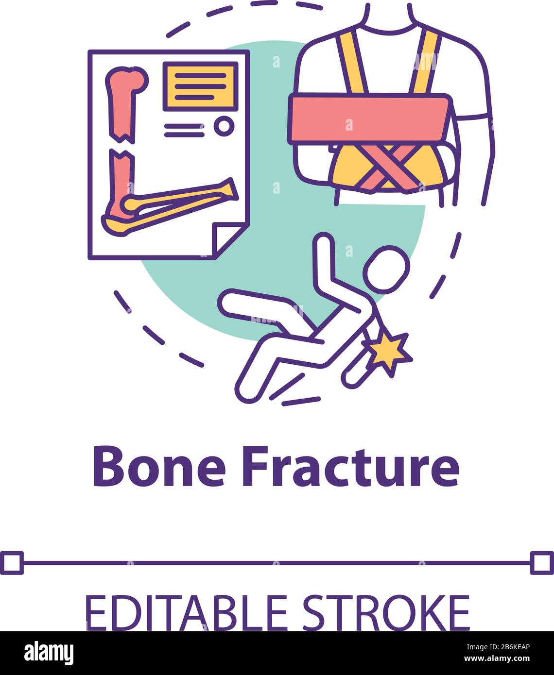 Bone fracture, cartilage injury, trauma concept icon. Orthopedics ...