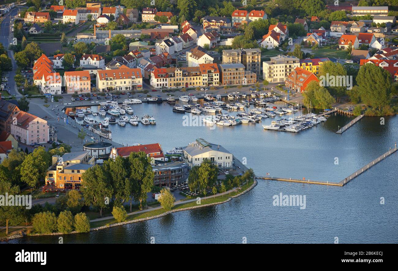 old town of Waren at the marina of Mueritz, aerial view, 23.05.2011 ...