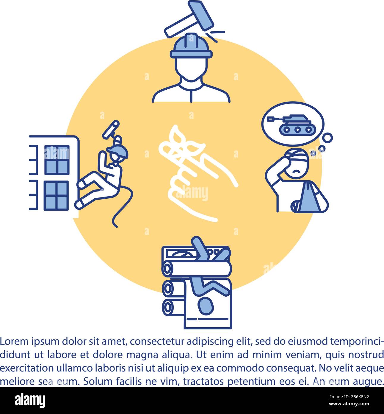 Industrial injuries concept icon with text. Construction site incidents ...