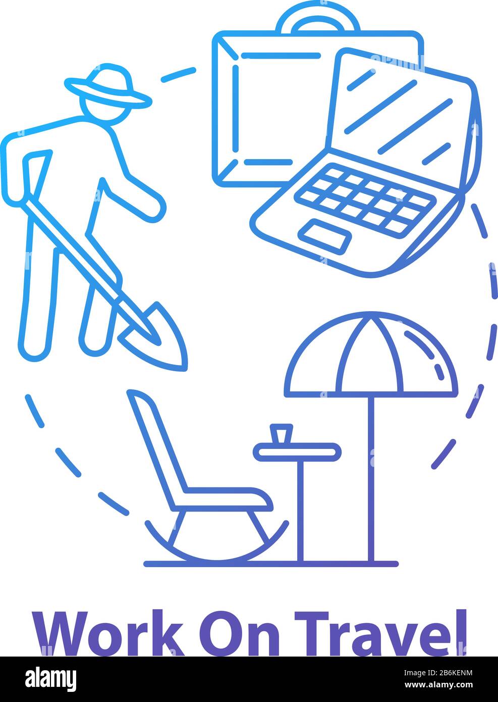 Work on travel concept icon. Vacation job, affordable tourism idea thin ...