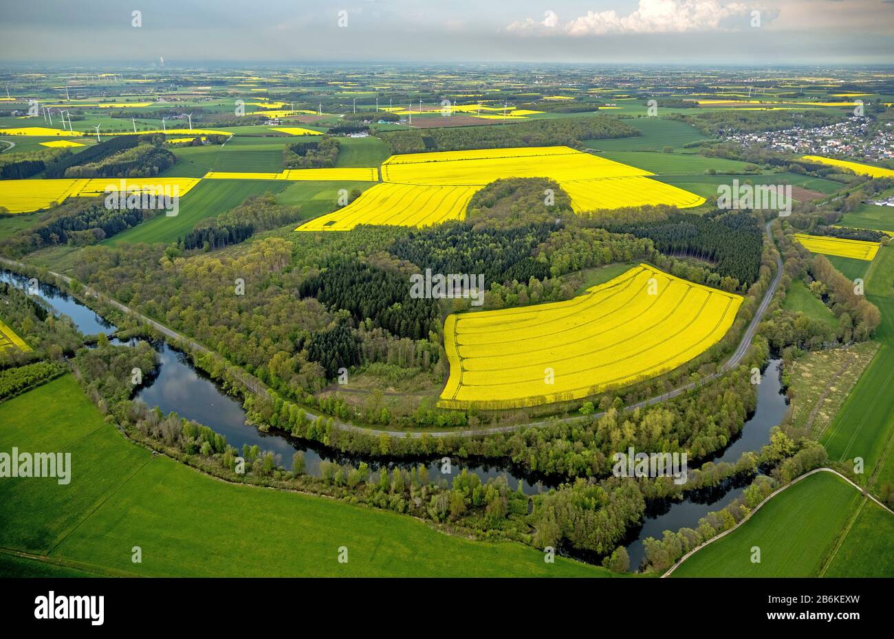 , river Moehne between Niederense and Guenne, 23.04.2014, aerial view ...