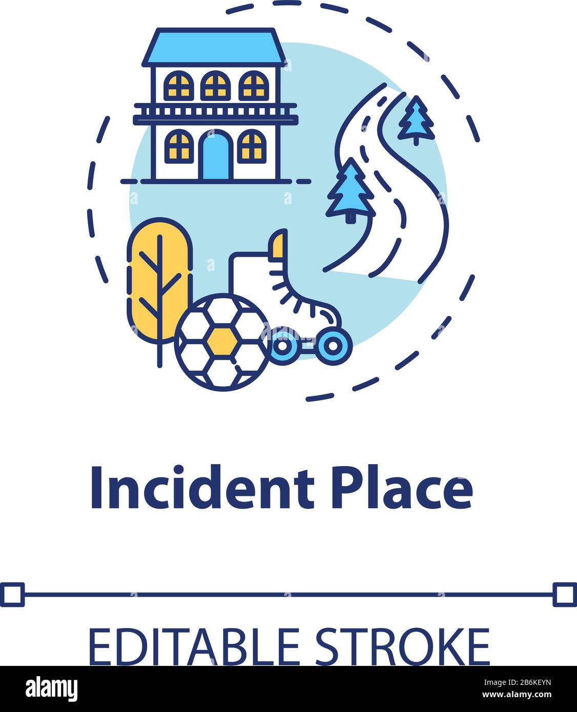 Incident place, injury site concept icon. Domestic and sports trauma ...