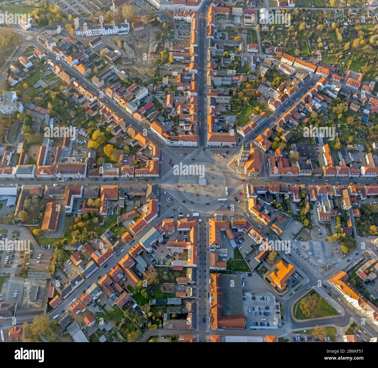 , city center of neustrelitz with market square and townhall, 31.10. ...