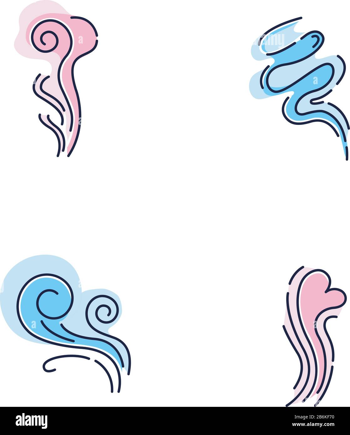 Odor blue and pink RGB color icons set. Good smell. Wind swirl, nice ...