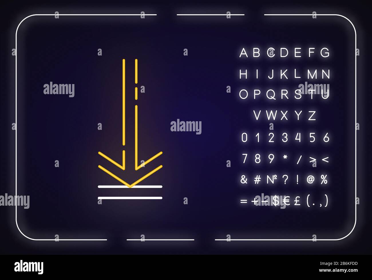 Down arrow, upload neon light icon. Page browsing direction. Website ...