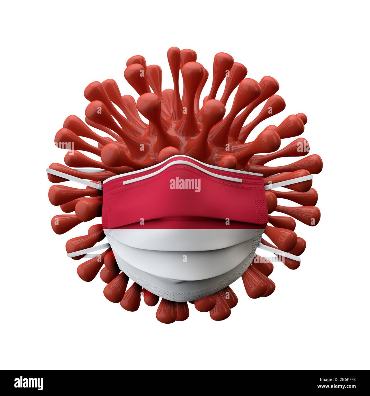 Indonesia flag protective mask on a virus bacteria. 3D Render Stock ...