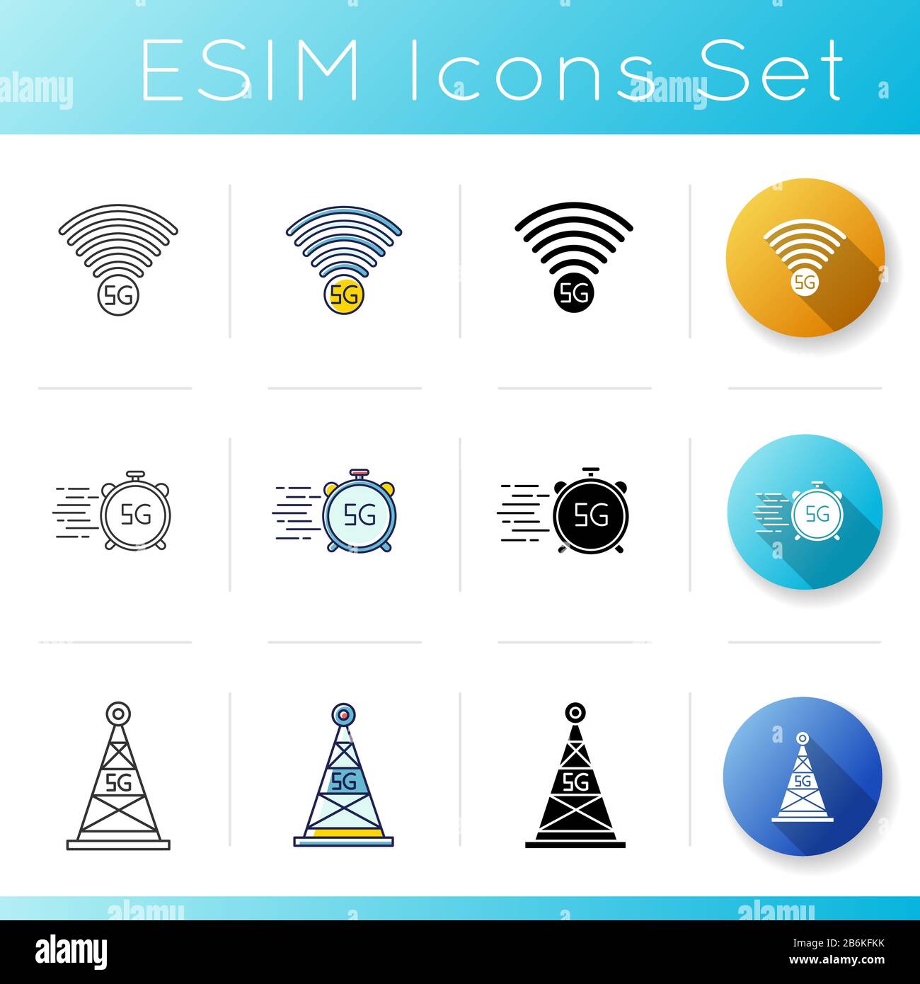 5G technology icons set. Mobile cellular network. Fast Internet ...