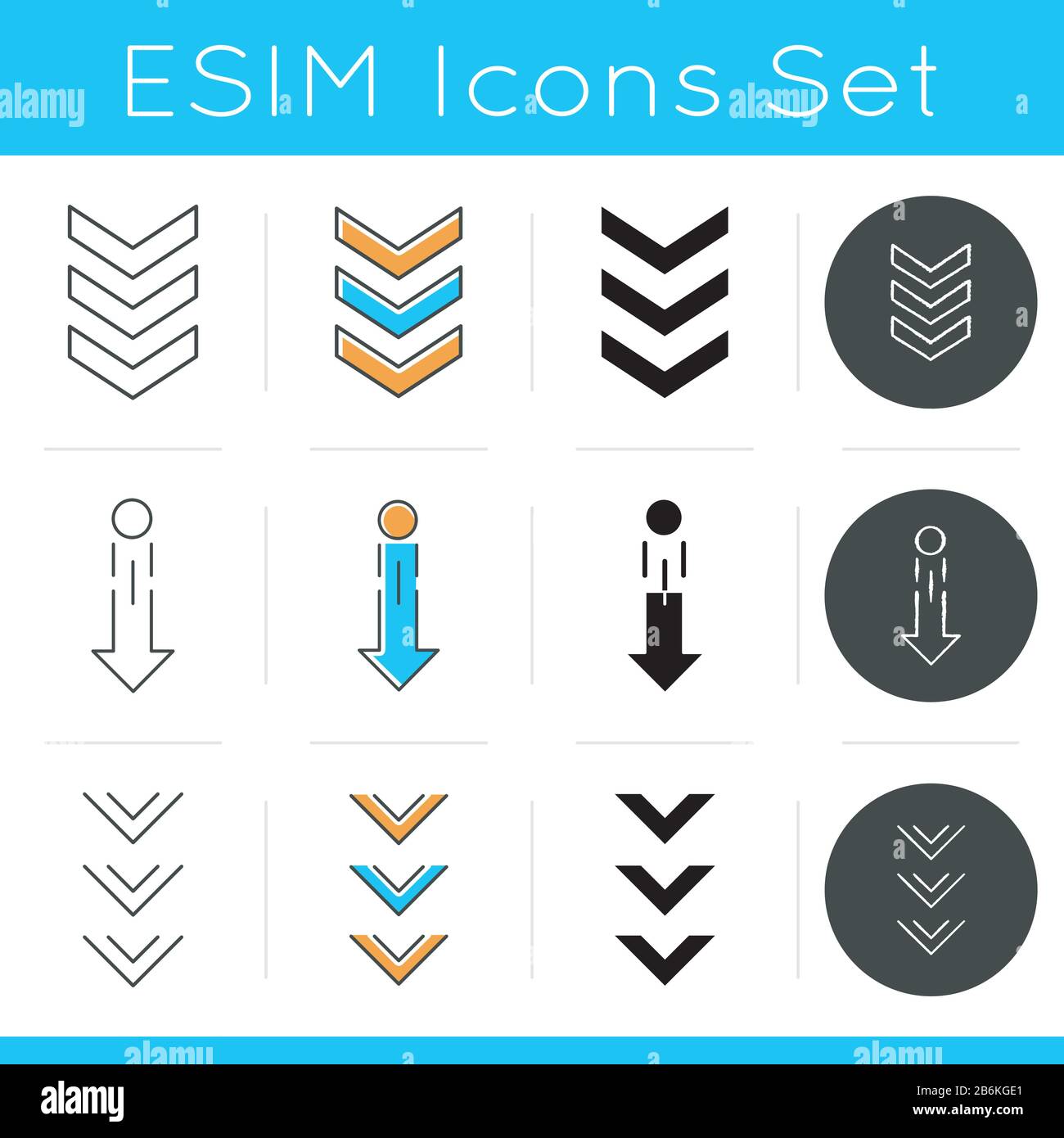 Scrolling Down And Uploading Indicators Icons Set Arrowheads In Circles Scrolldown Gesture