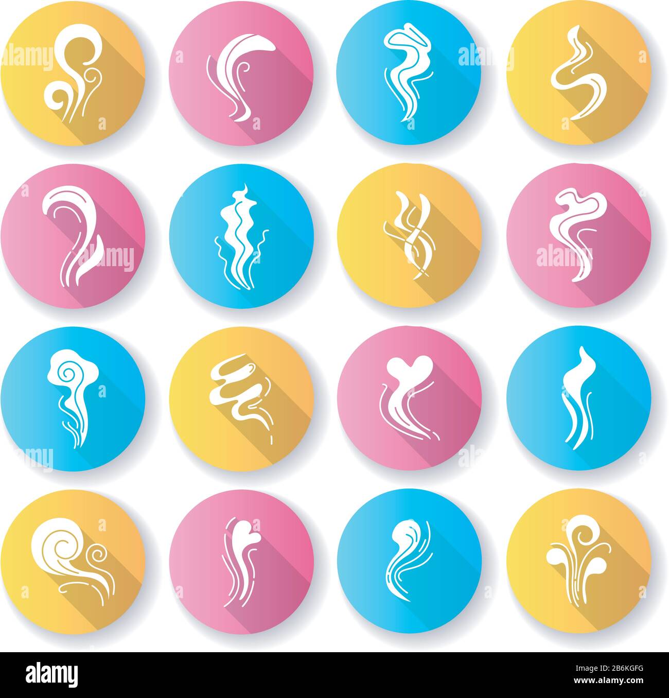 Odor flat design long shadow glyph icons set. Good and bad smell. Heart ...