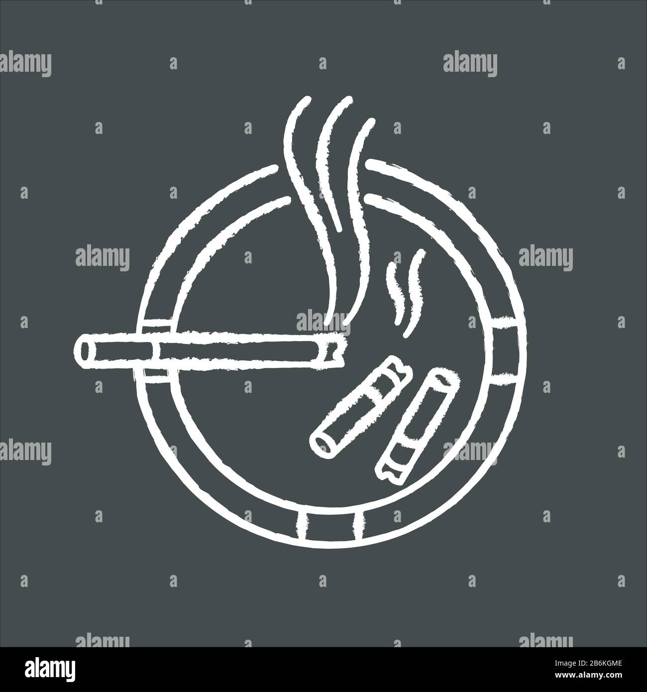 Ashtray chalk white icon on black background. Smoking addiction ...