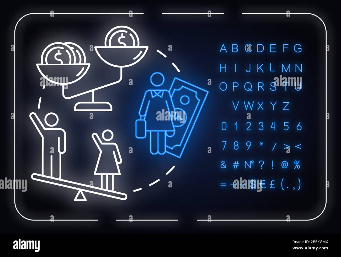 Pay inequality neon light concept icon. Compensation discrimination ...