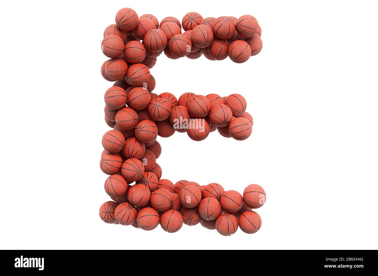 Letter E from basketball balls, 3D rendering isolated on white ...