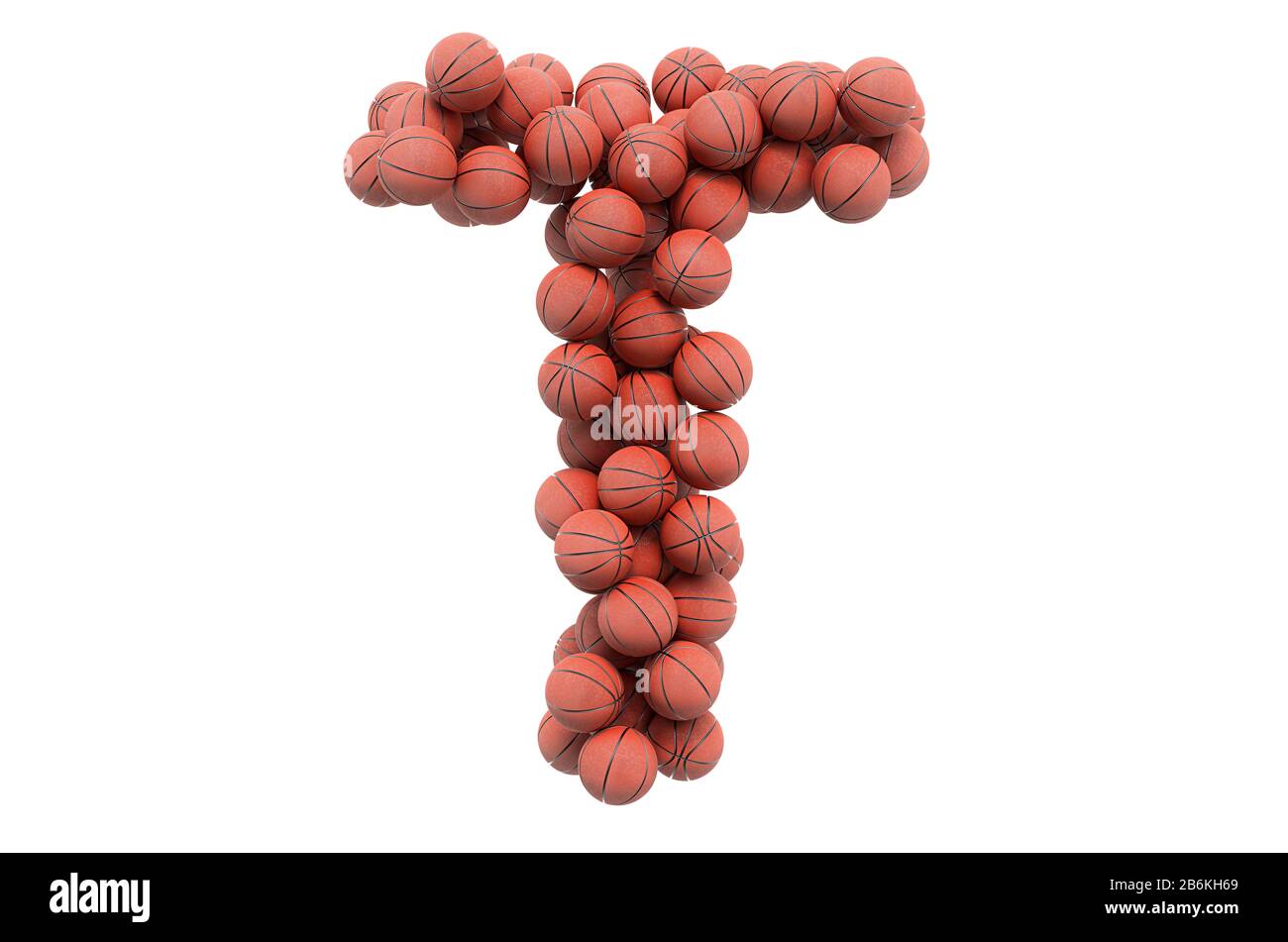 Letter T from basketball balls, 3D rendering isolated on white ...