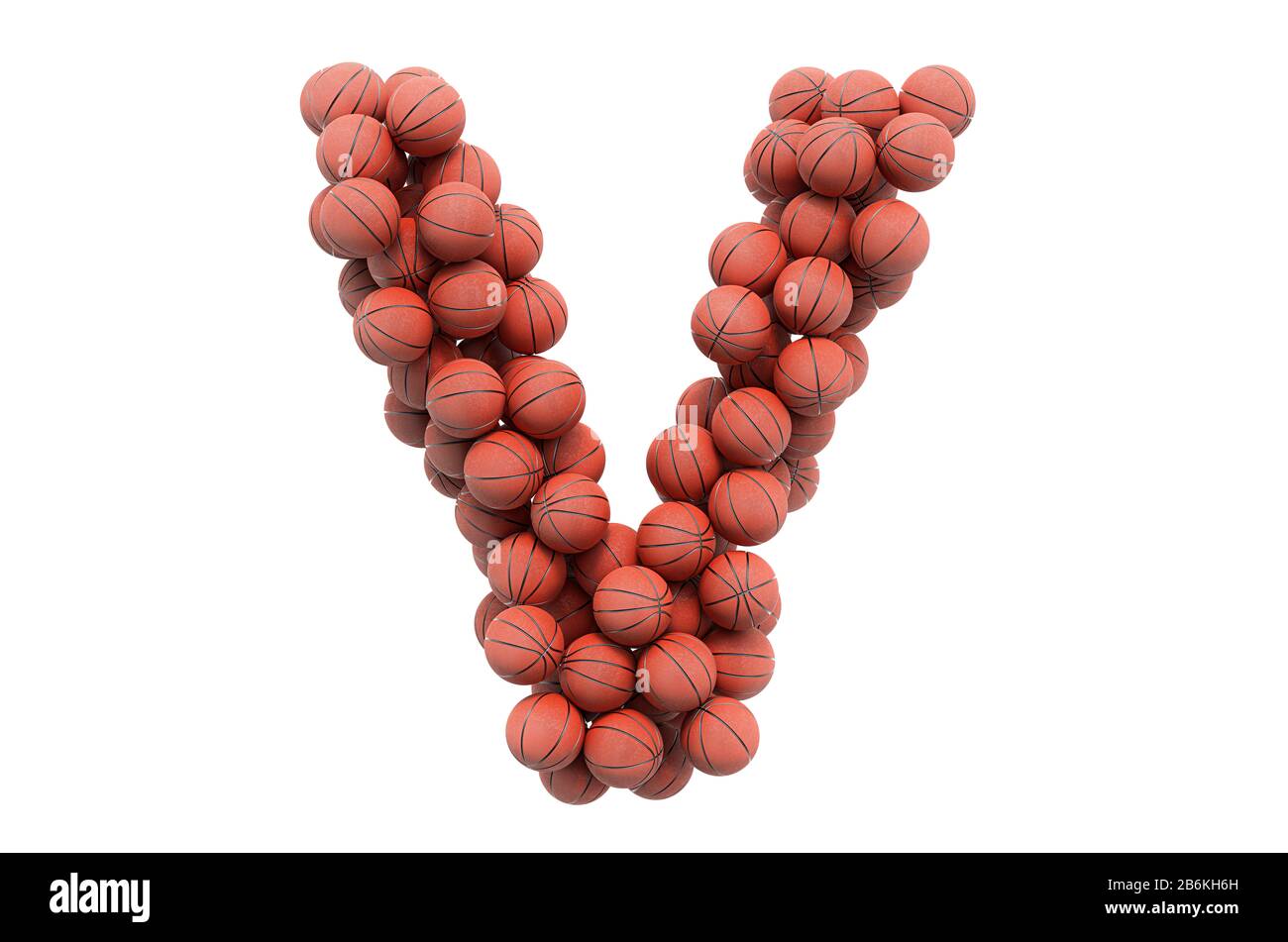 Letter V from basketball balls, 3D rendering isolated on white ...