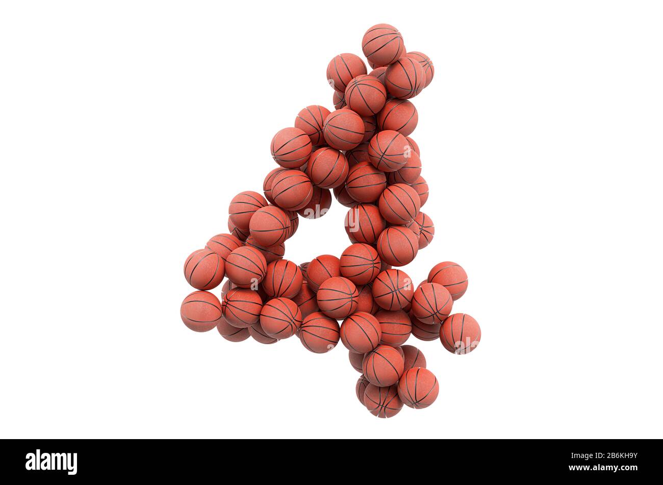 Number 4 from basketball balls, 3D rendering isolated on white ...
