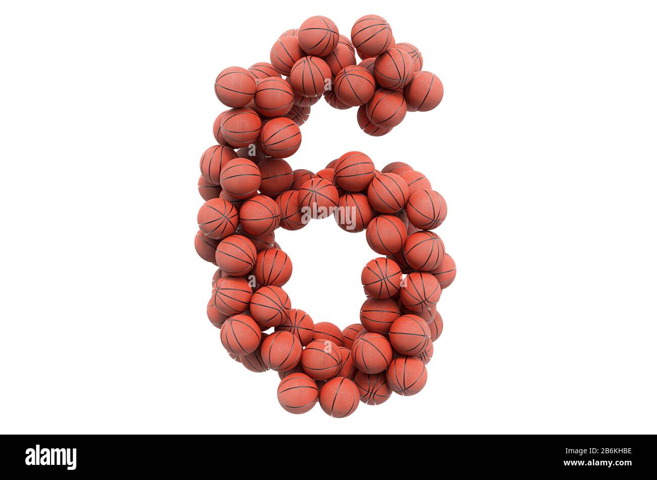 Number 6 from basketball balls, 3D rendering isolated on white ...