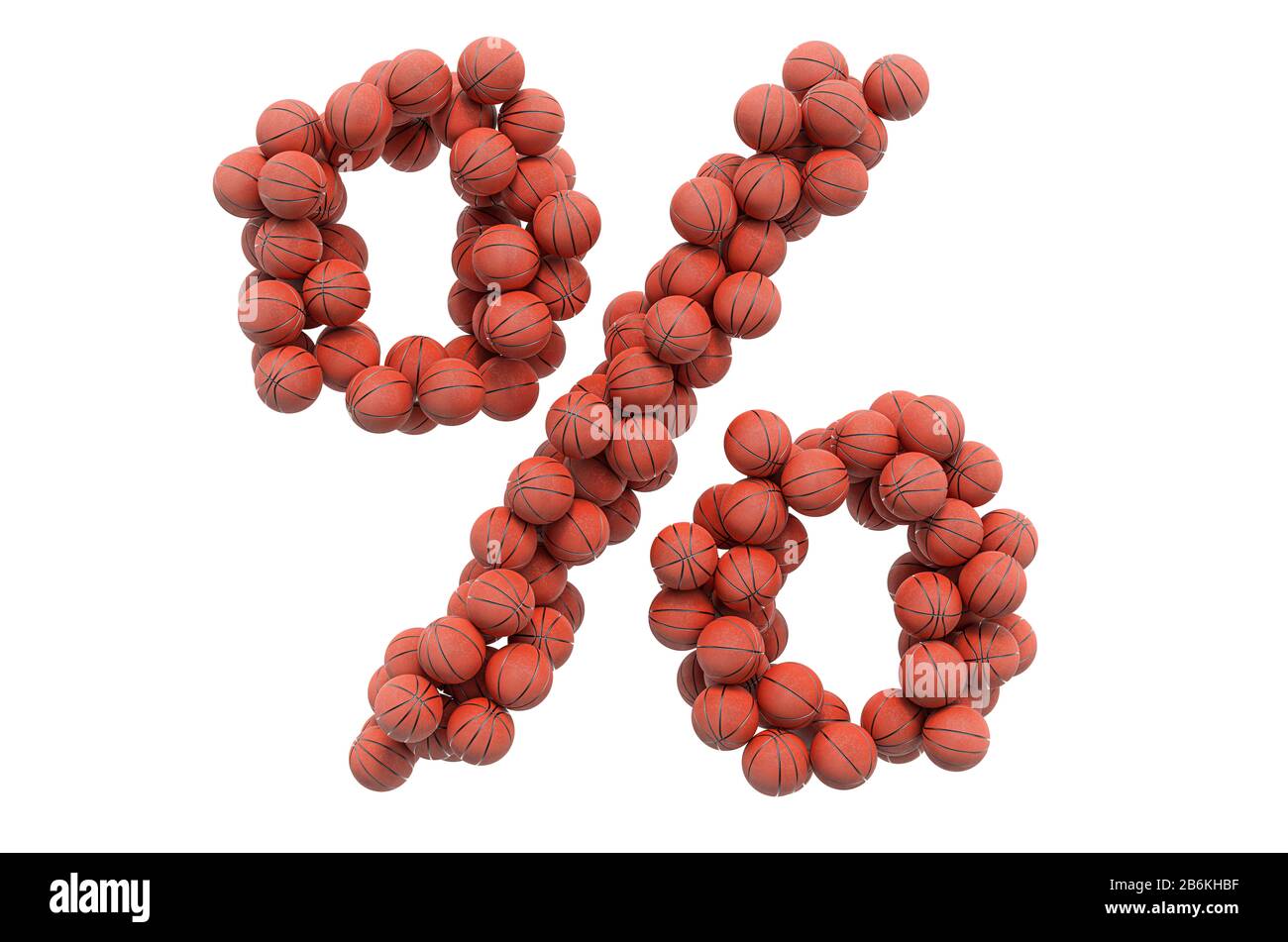 Percent sign from basketball balls, 3D rendering isolated on white ...
