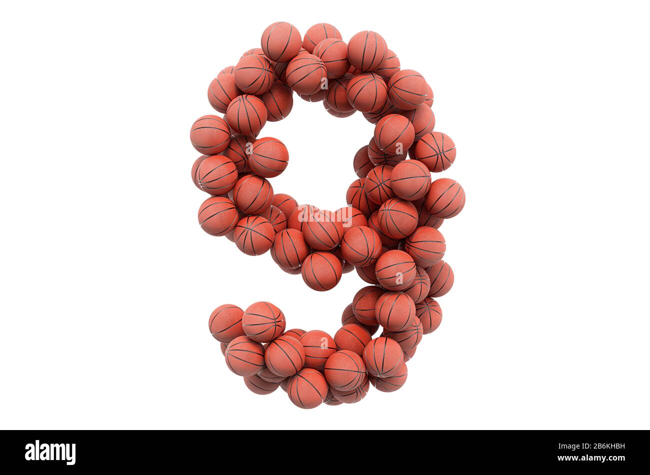 Number 9 from basketball balls, 3D rendering isolated on white ...