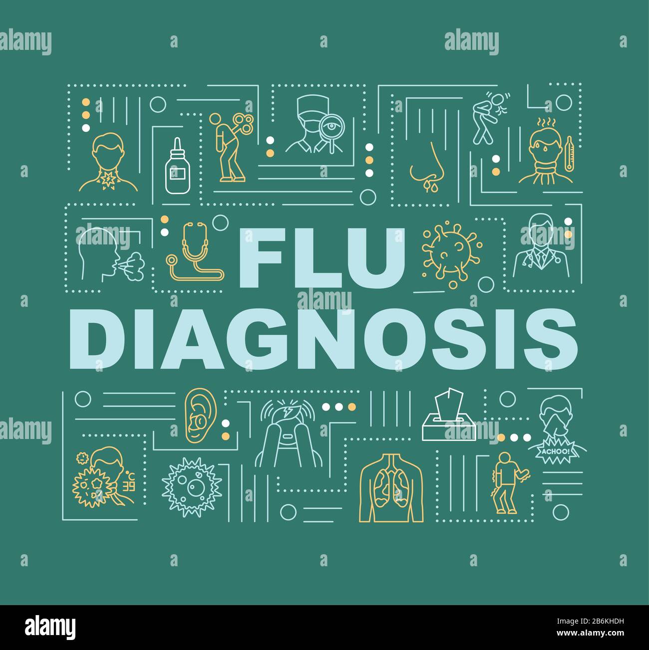 Flu diagnosis word concepts banner. Lung problem treatment. Respiratory ...