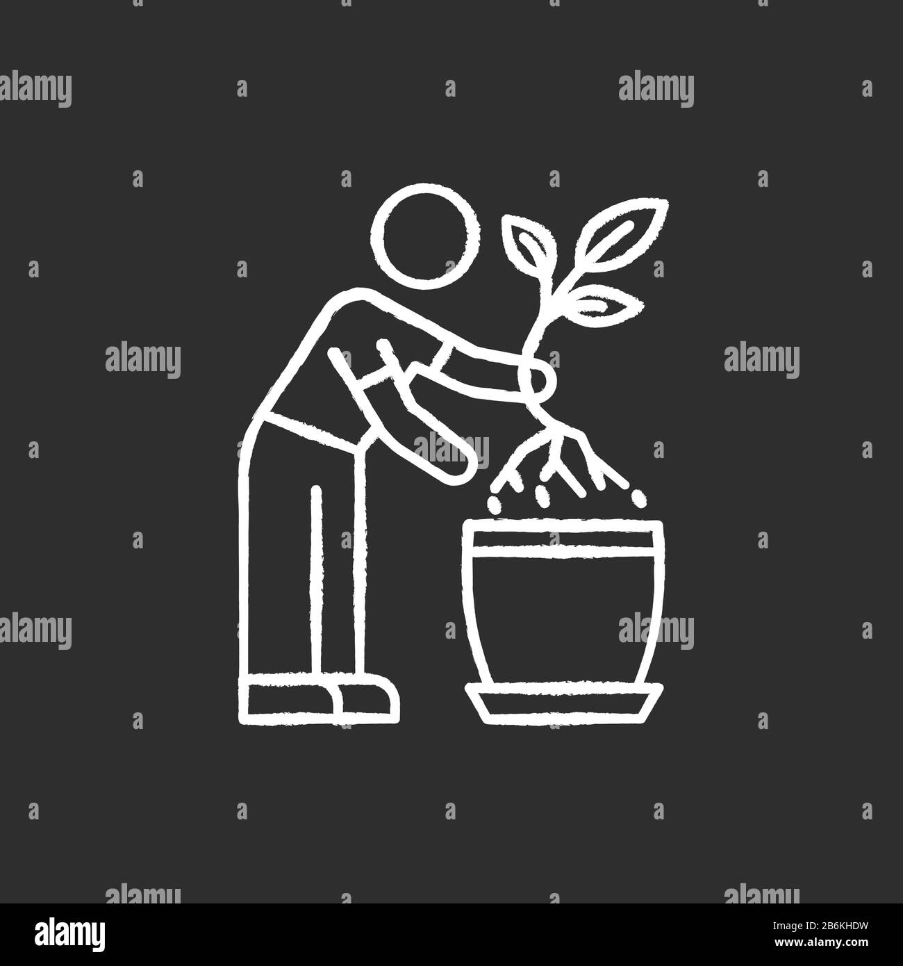 Replanting chalk white icon on black background. Transplanting ...