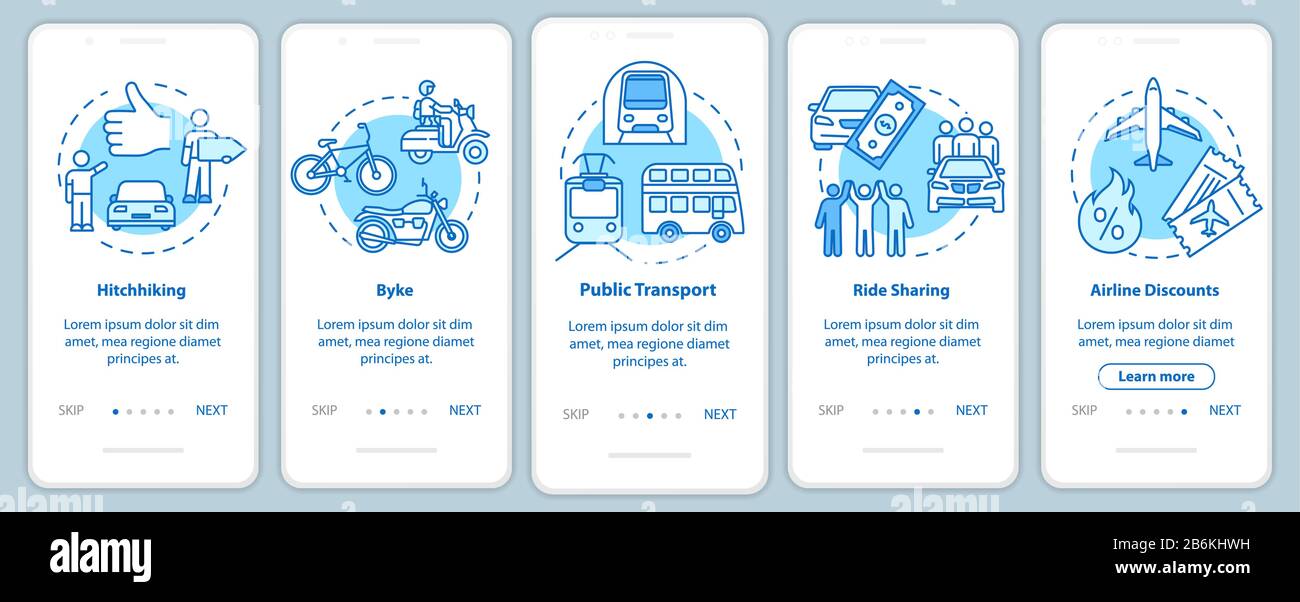 Transport onboarding mobile app page screen with concepts. Cycling ...