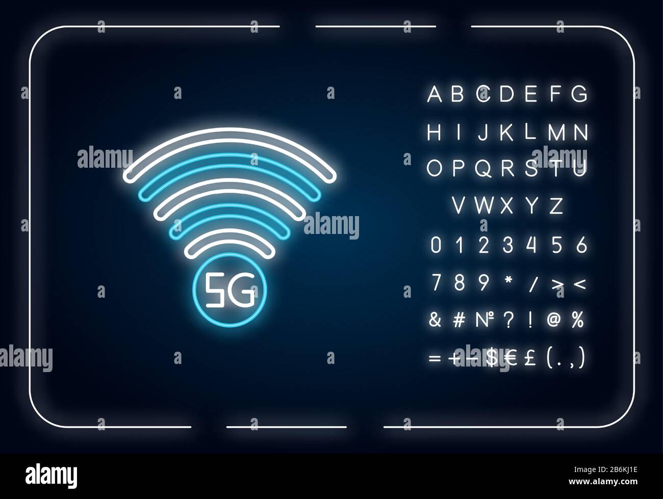 5G signal indicator neon light icon. Internet connection quality ...
