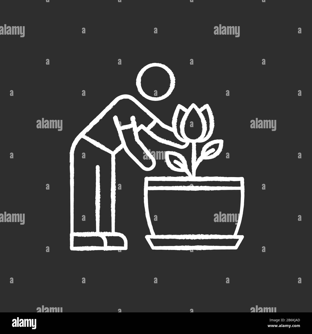 Flowering houseplant chalk white icon on black background. Growing ...
