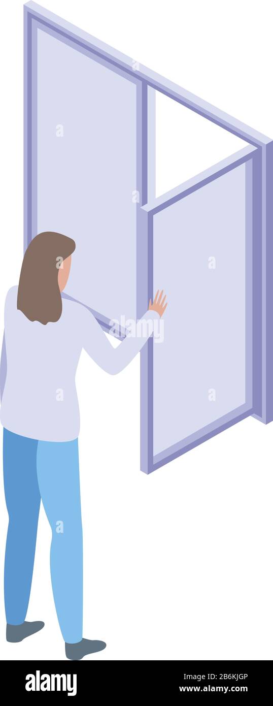 Woman check window after installation icon, isometric style Stock ...