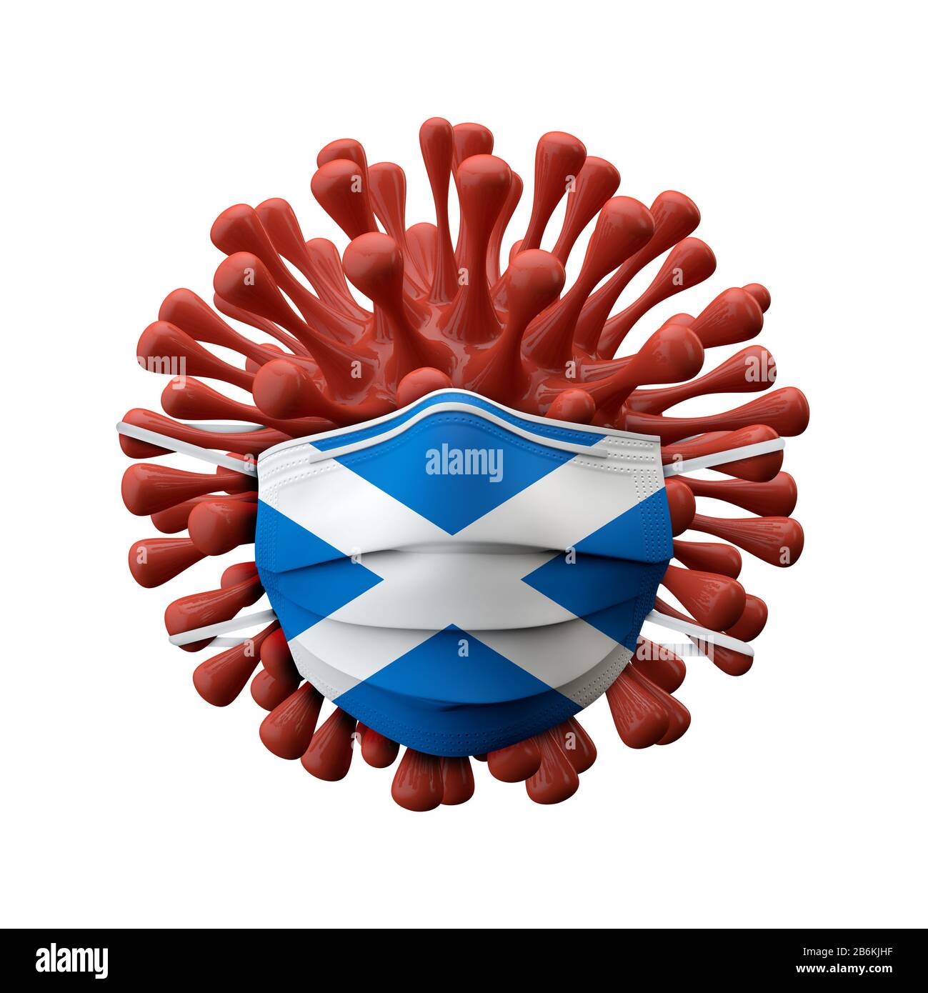 Scotland flag protective mask on a virus bacteria. 3D Render Stock ...