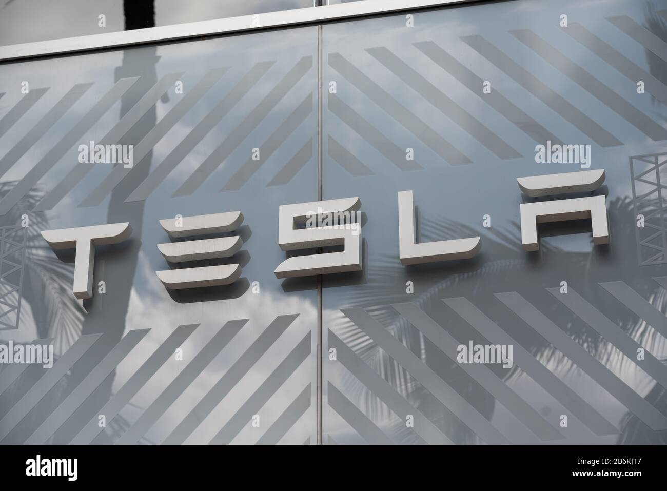 A view of an american electric vehicle and clean energy company Tesla ...
