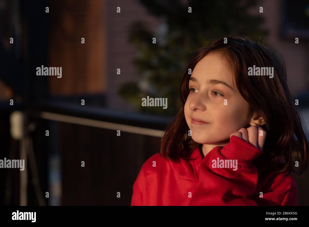 Close up portrait of a beautiful nine year old little girl. Portrait of ...