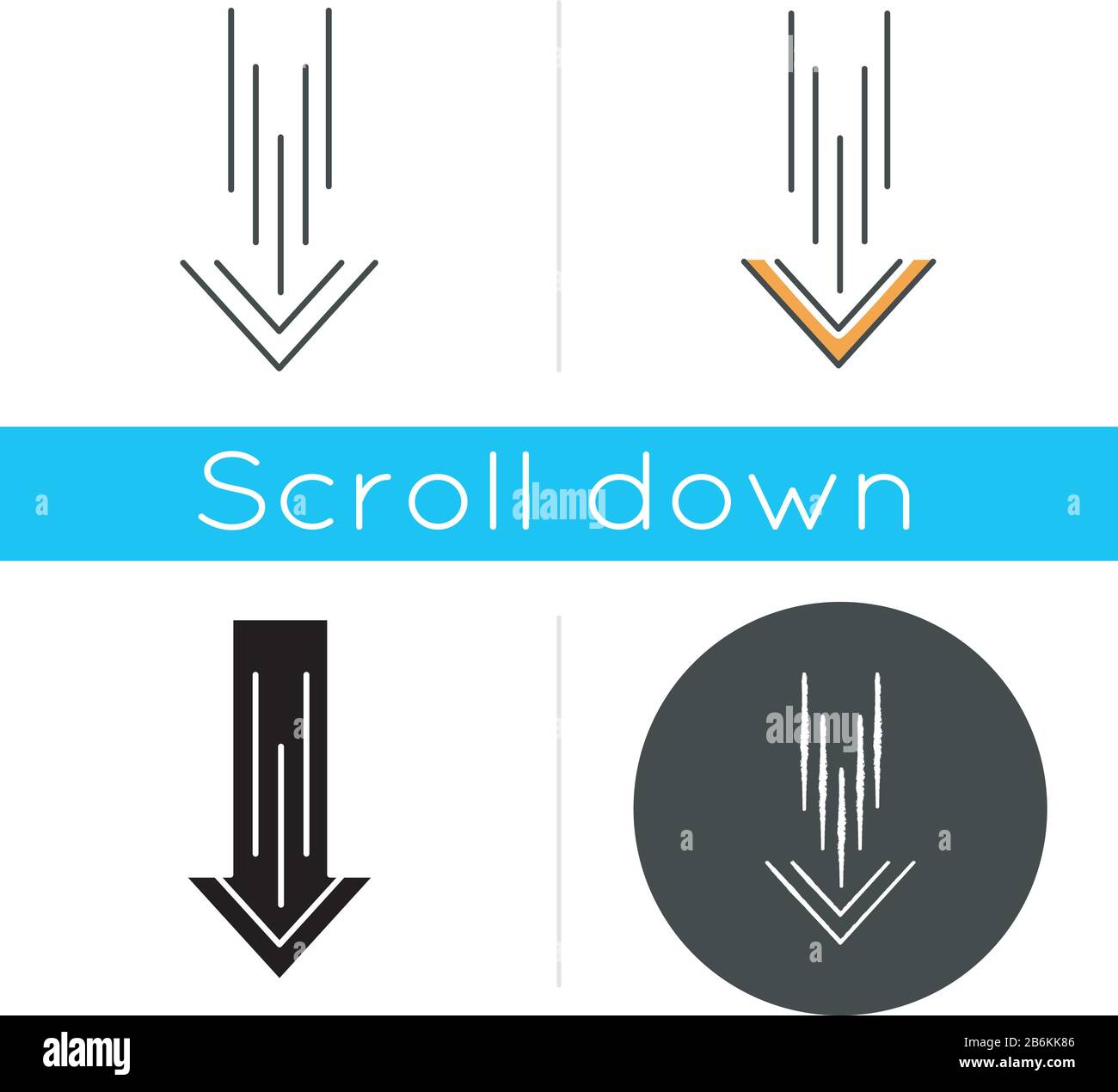 Down arrow icon. Scrolldown interface navigational button. Swipe down ...