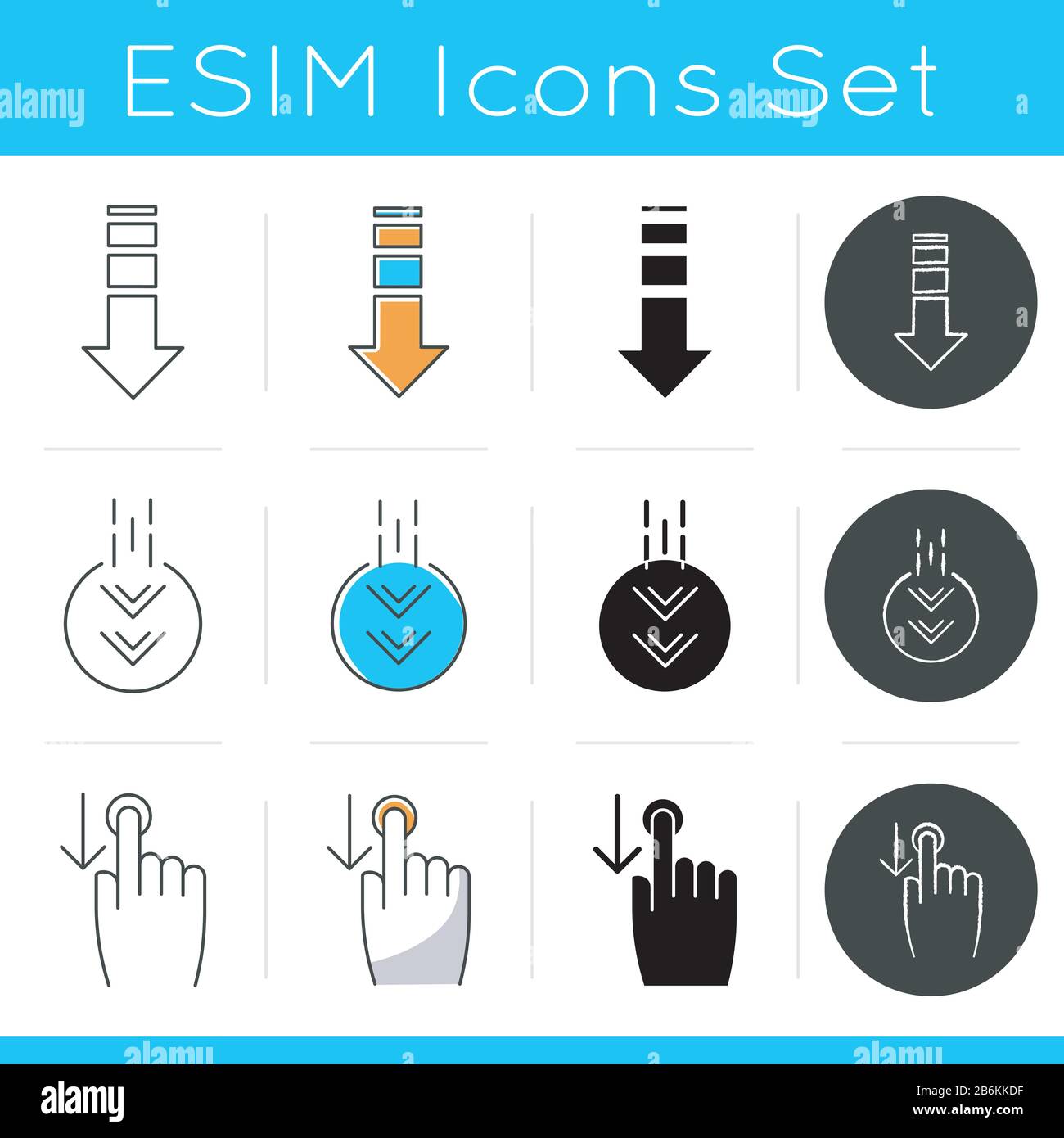 Scrolldown icons set. Swipe down indicators for smartphone touchscreen ...