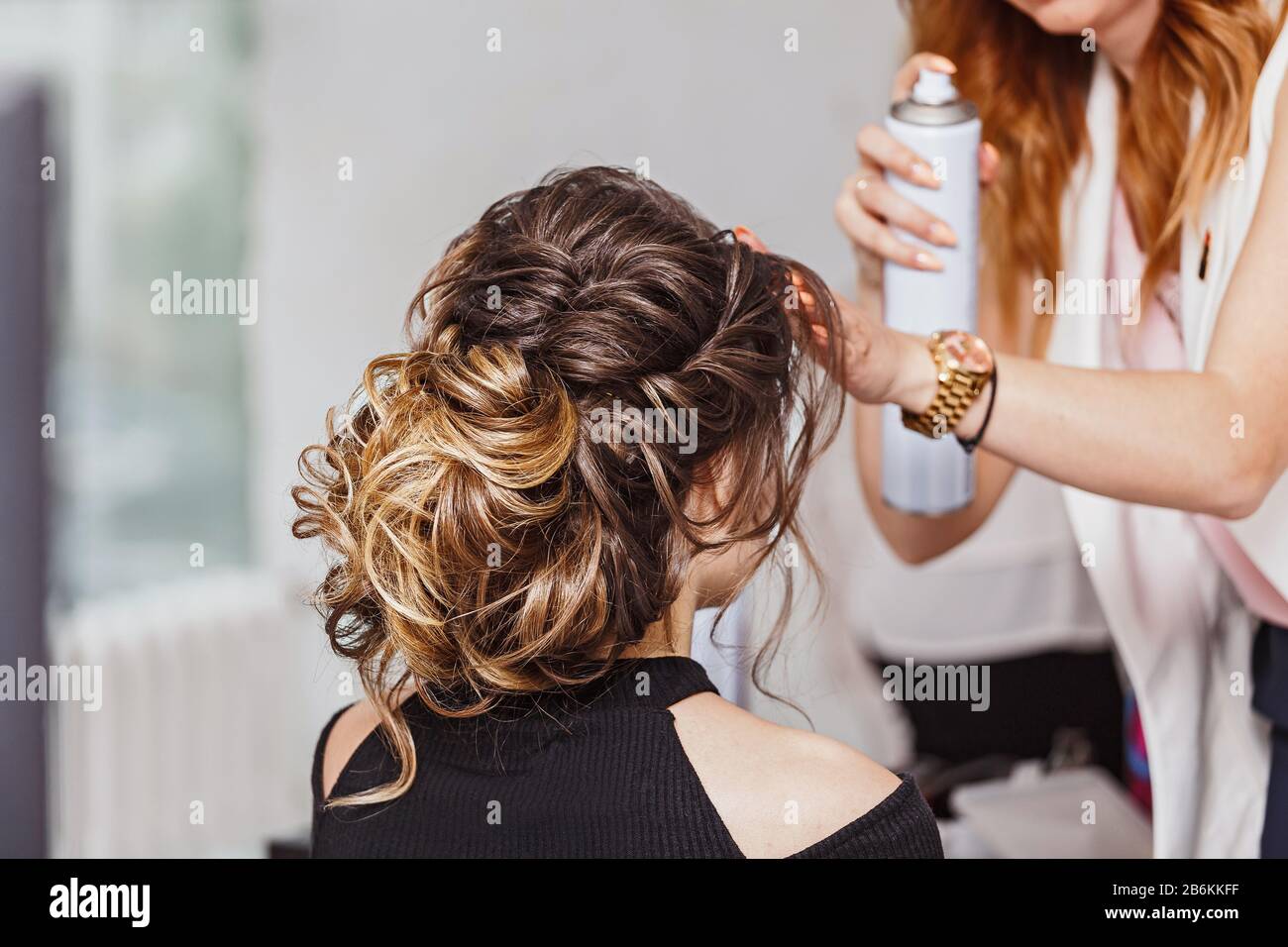 Beautiful woman with curls hairspray hi-res stock photography and ...