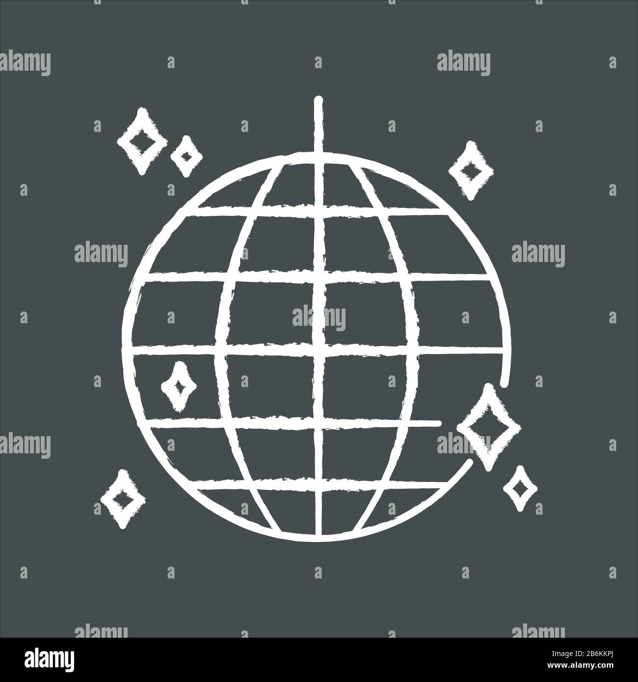 Disco ball chalk white icon on black background. Night club party ...