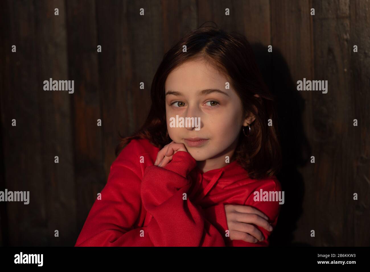 Close up portrait of a beautiful nine year old little girl. Portrait of ...