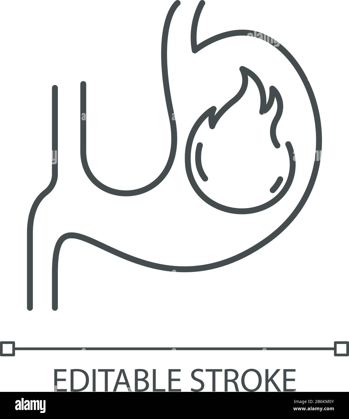 Heartburn pixel perfect linear icon. Stomach ache. Food poisoning ...