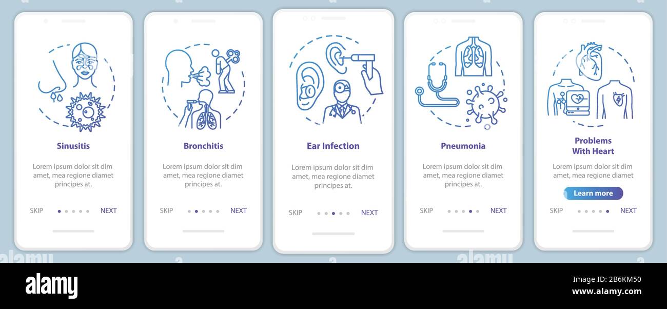 Lung disease onboarding mobile app page screen with concepts. Medical ...