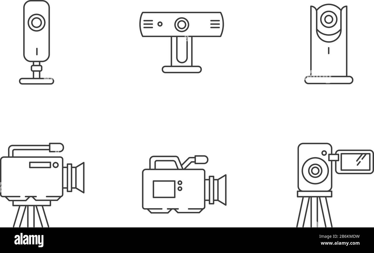 Webcams pixel perfect linear icons set. Digital video cameras. Online ...