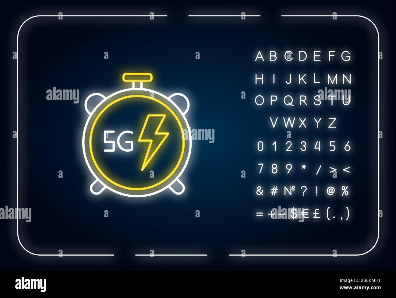 5G stopwatch neon light icon. High performance. Low latency connection ...