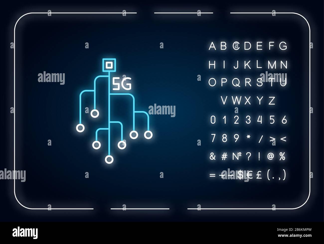 5G chip neon light icon. Microchip, microcircuit. Mobile cellular ...