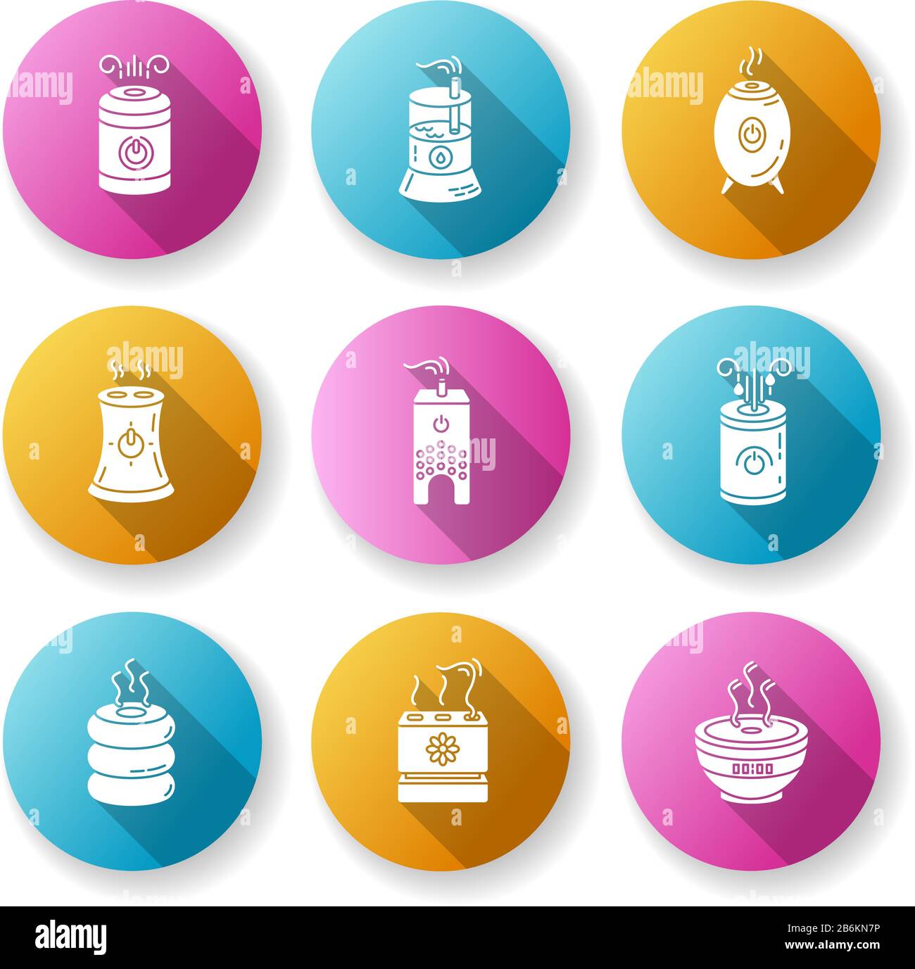 Air ionizers variety flat design long shadow glyph icons set ...