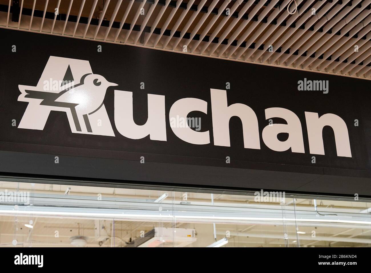 Bordeaux , Aquitaine / France - 11 20 2019 : Auchan supermarket logo ...