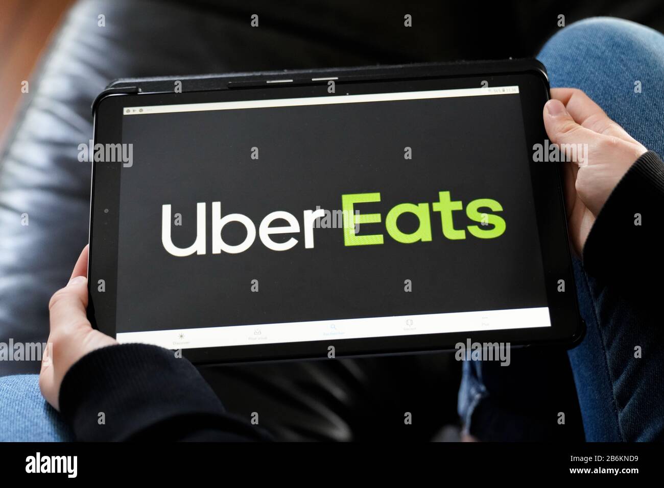 Bordeaux , Aquitaine / France - 11 25 2019 : Uber Eats sign logo tablet ...