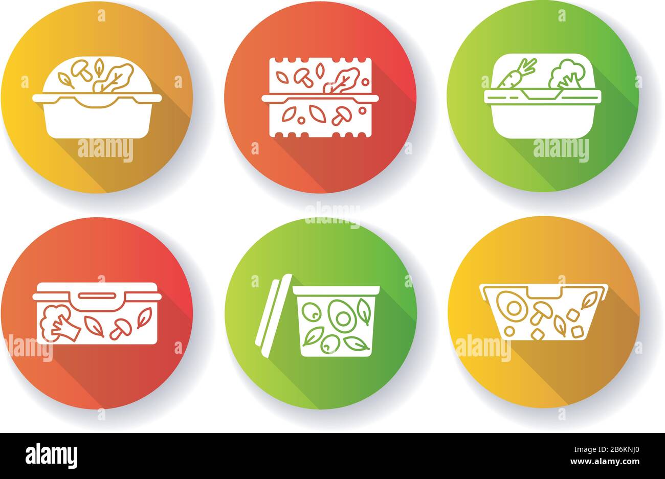 Plastic salad containers flat design long shadow glyph icons set ...
