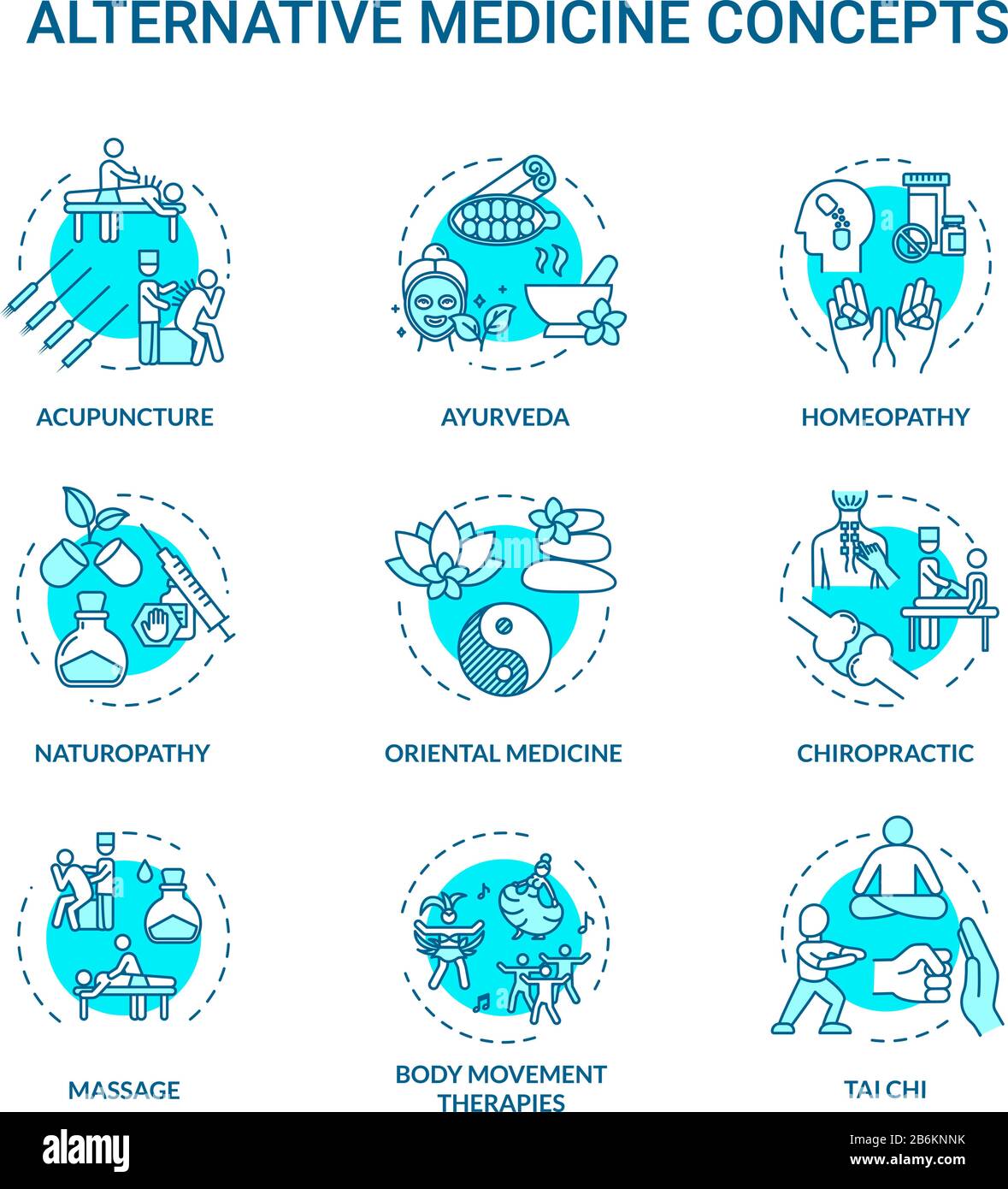 Alternative medicine concept icons set. Complementary therapies idea ...