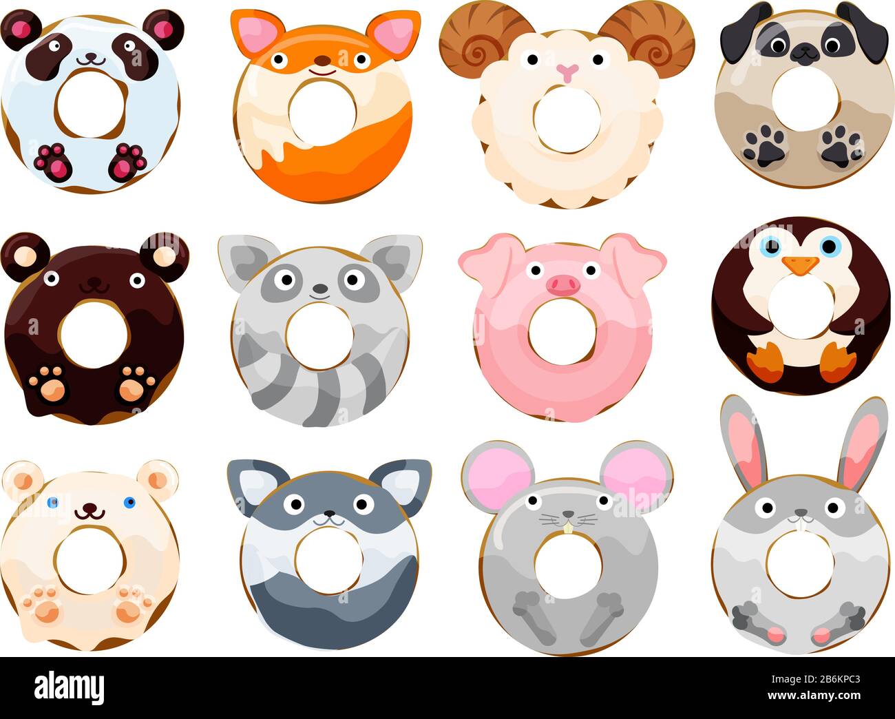 Cute animals donuts set isolated vector illustration Stock Vector Image ...